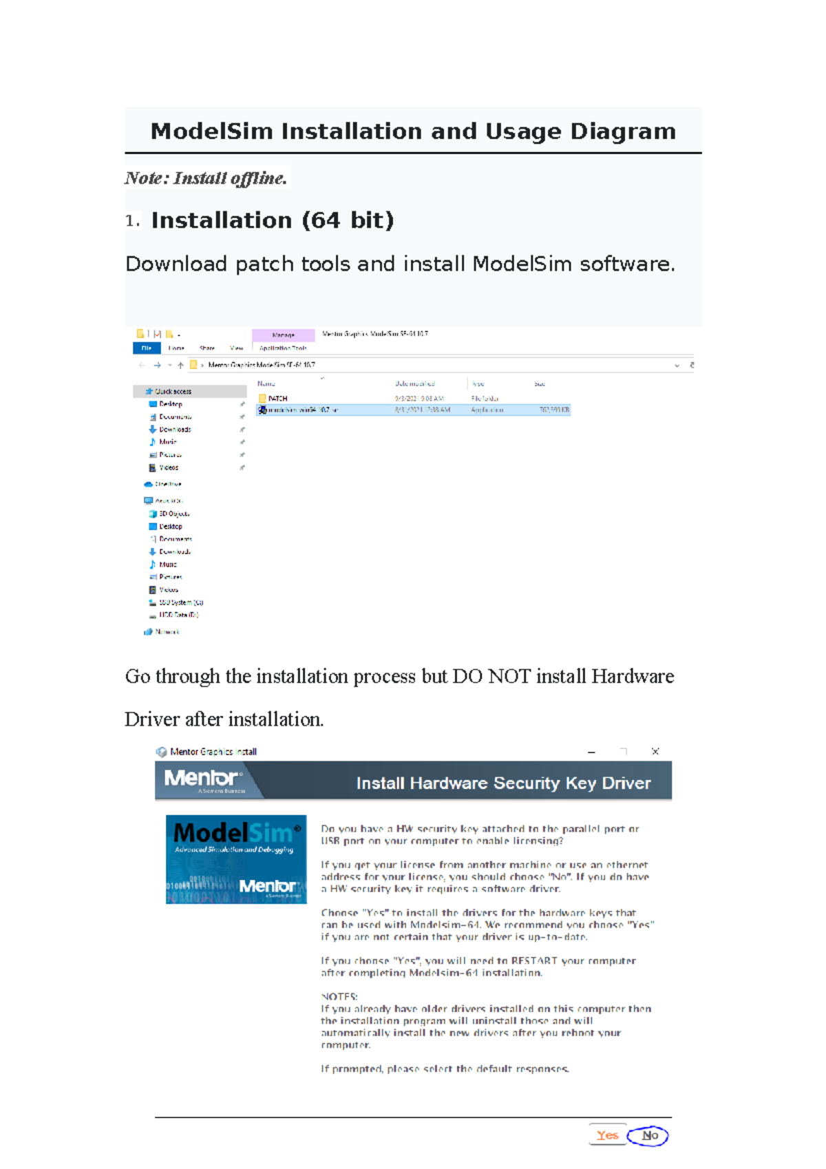 Readme Model Sim Installation - ModelSim Installation and Usage Diagram Note: Install offline ...