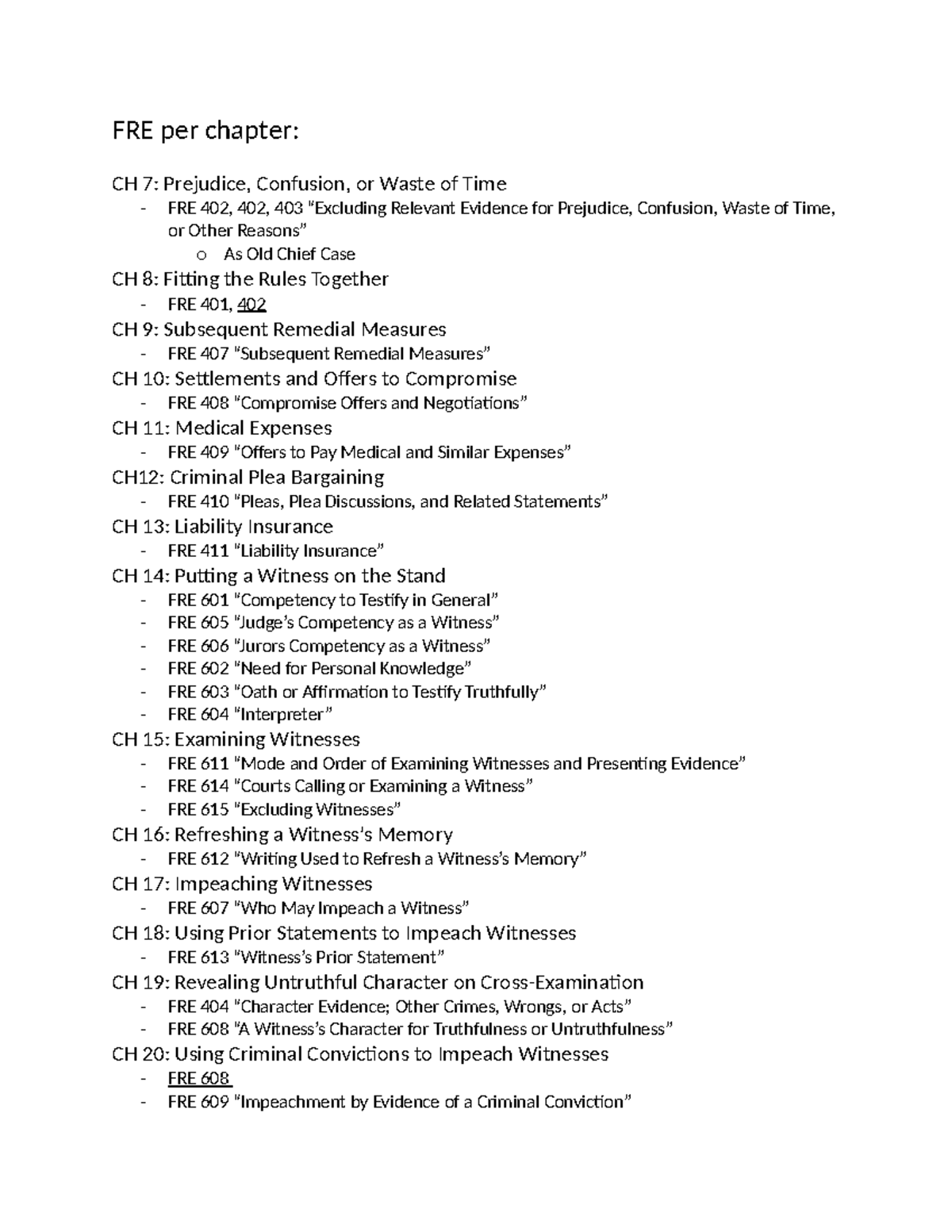 FRE per chapter - Summary Evidence - FRE per chapter: CH 7: Prejudice ...
