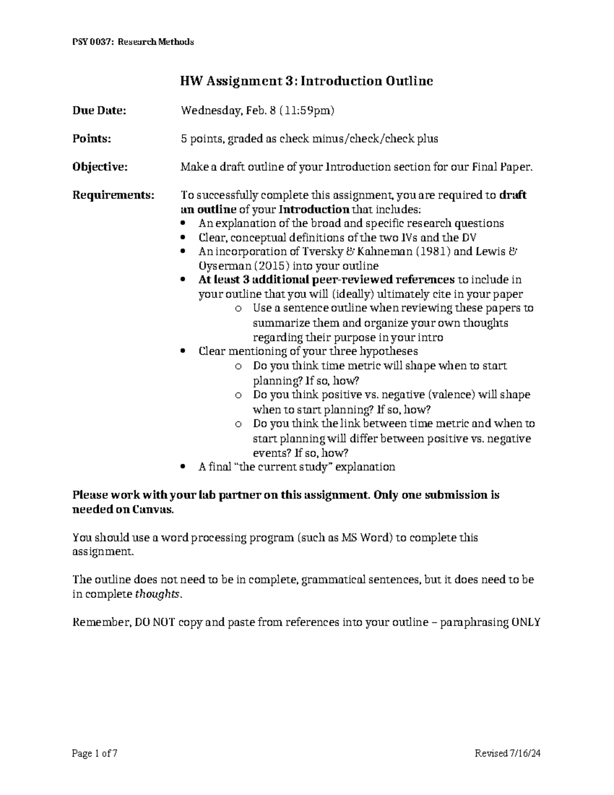 Homework 3 complete introduction outline - HW Assignment 3 ...