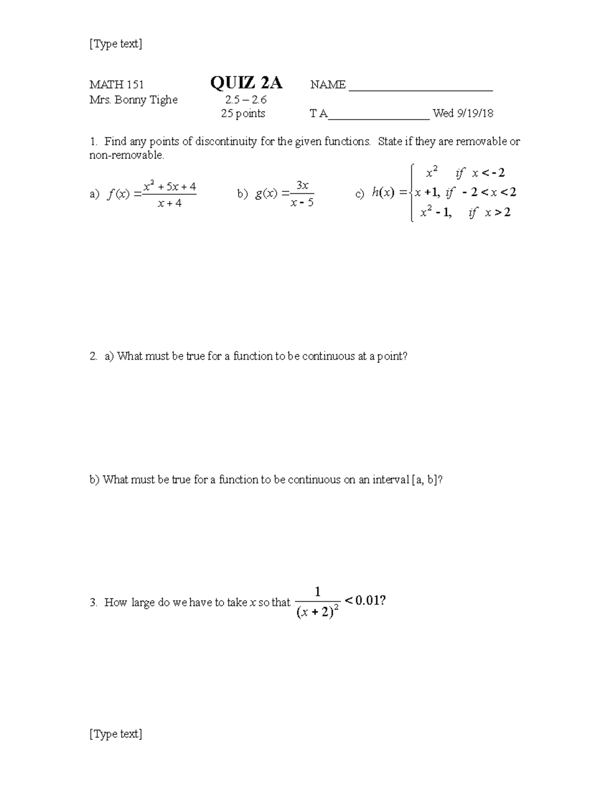 151 Q 2.5-2.6 A FA 18 - Old Quizzes and some solutions - [Type text ...