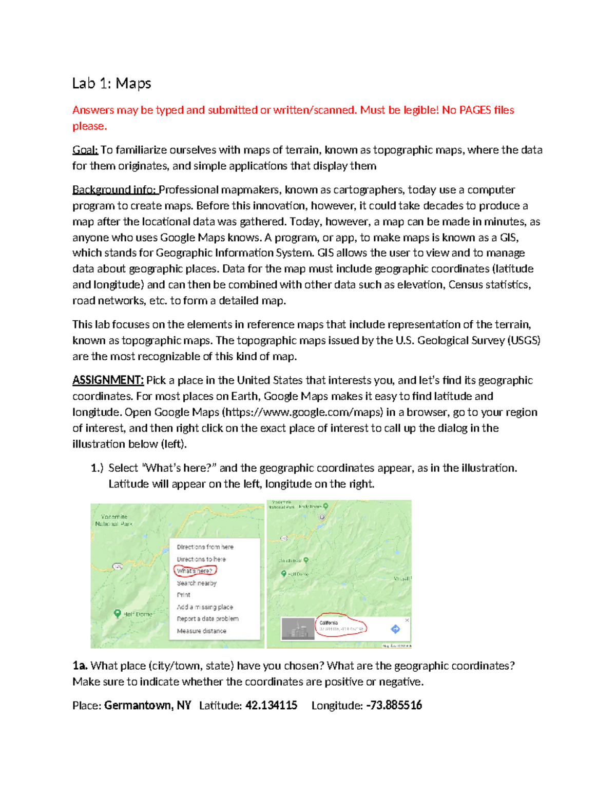 Lab 1 - lab work - Lab 1: Maps Answers may be typed and submitted or ...