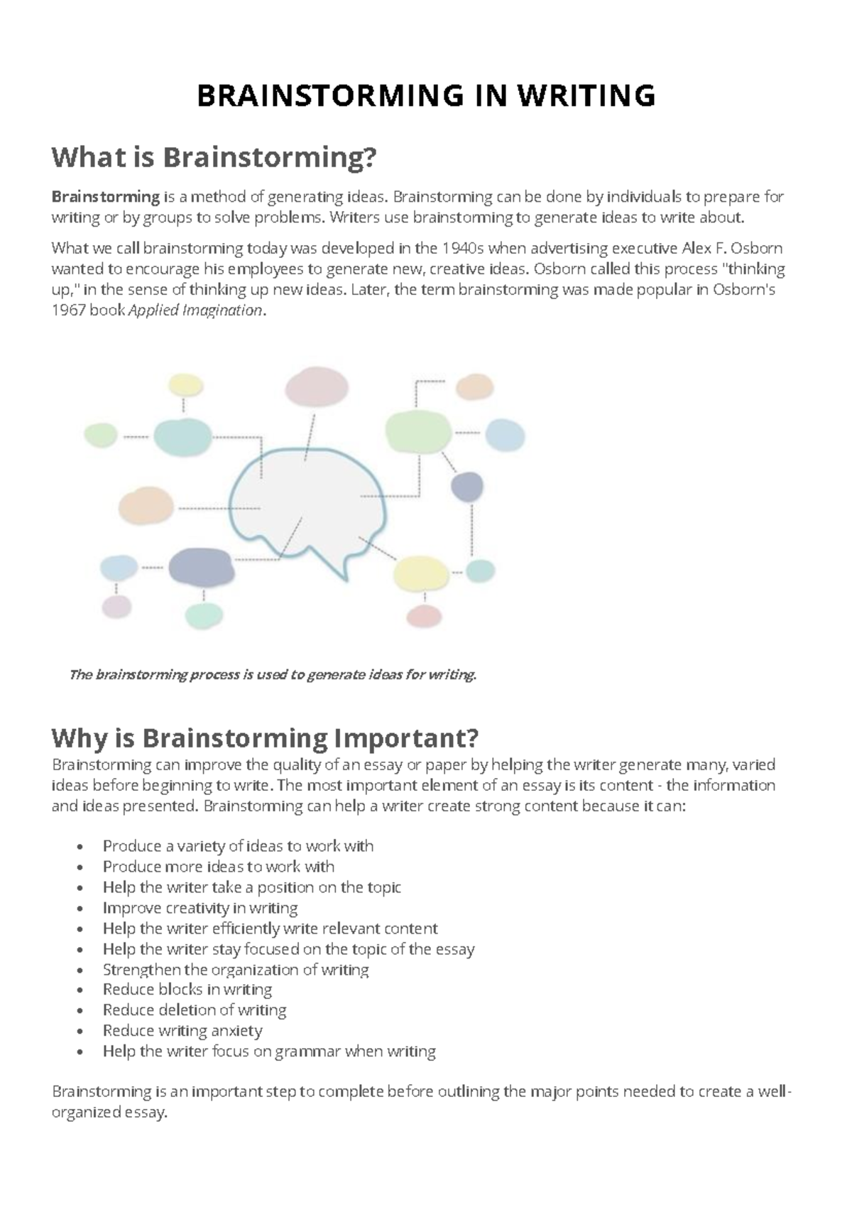 Brainstorming in writing - BRAINSTORMING IN WRITING What is ...