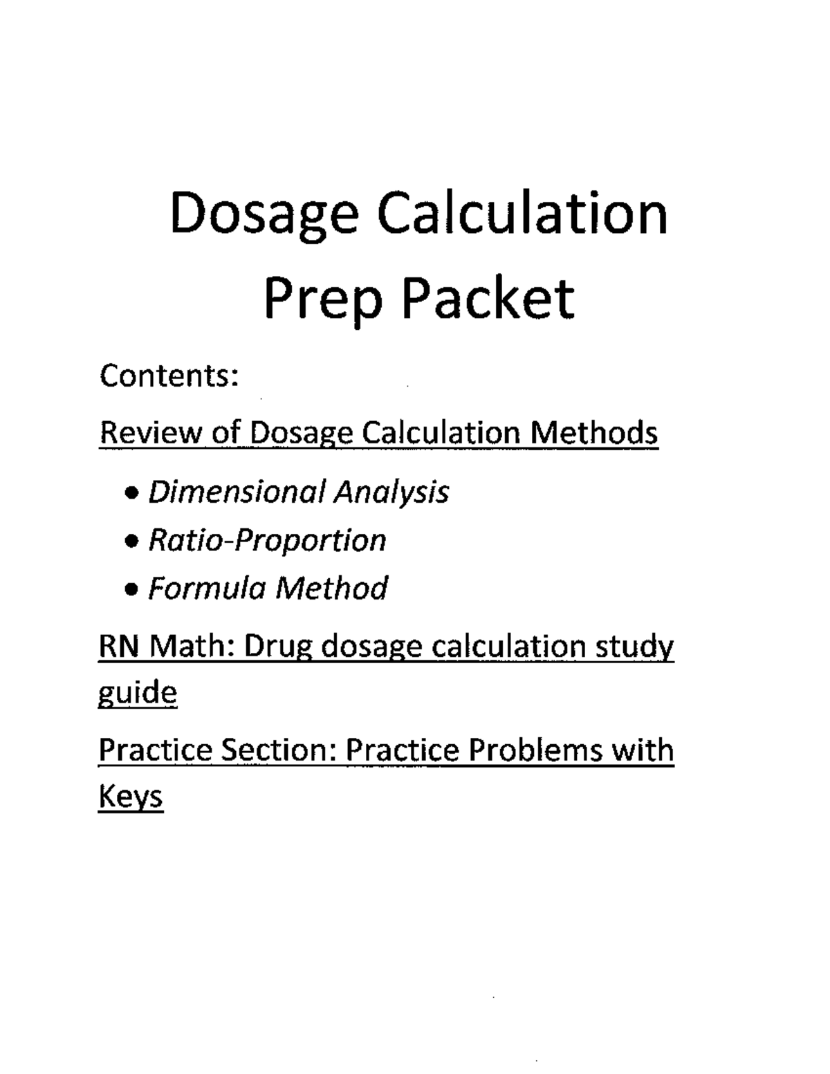 Dosage Calculation Prep Packet - NUR 141 - Studocu