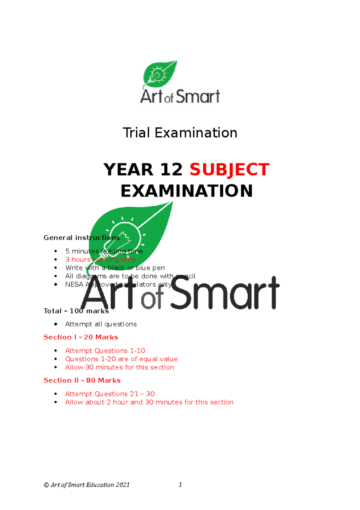 Mock HSC paper 2 - Trial Examination YEAR 12 SUBJECT EXAMINATION ...