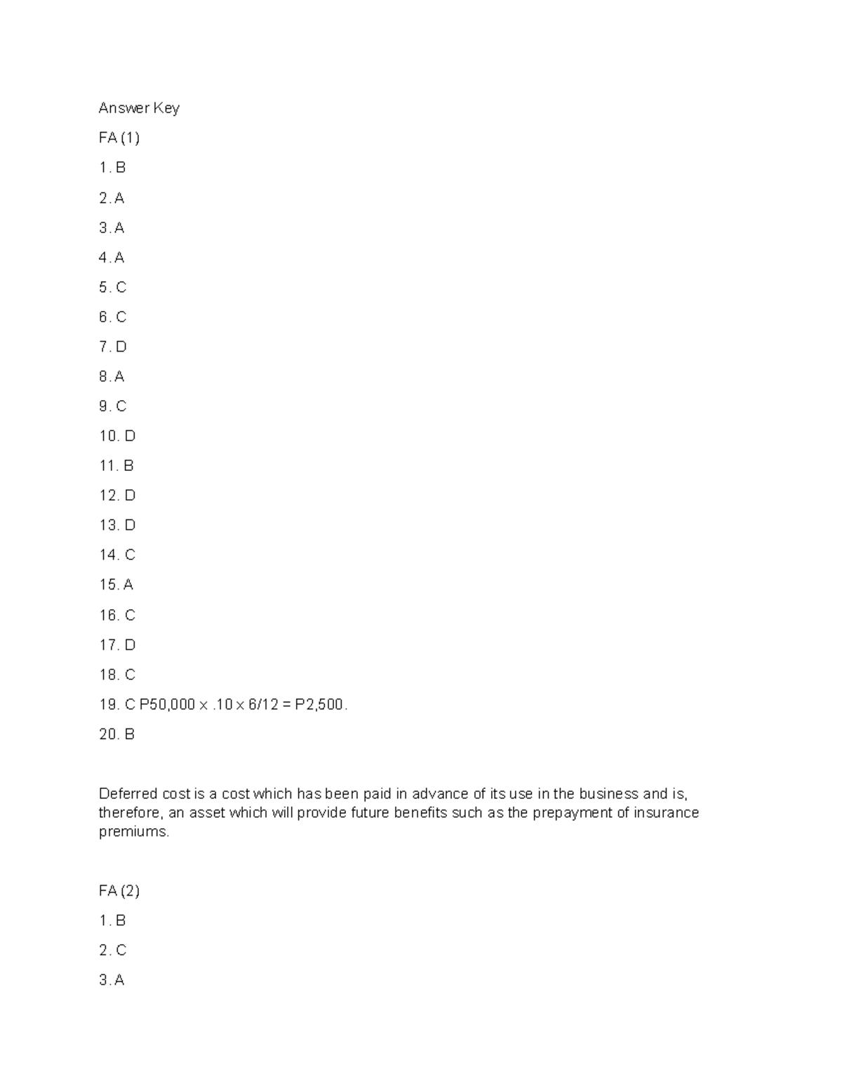 FA Answer key This description is short. this is an answer sheet to ...
