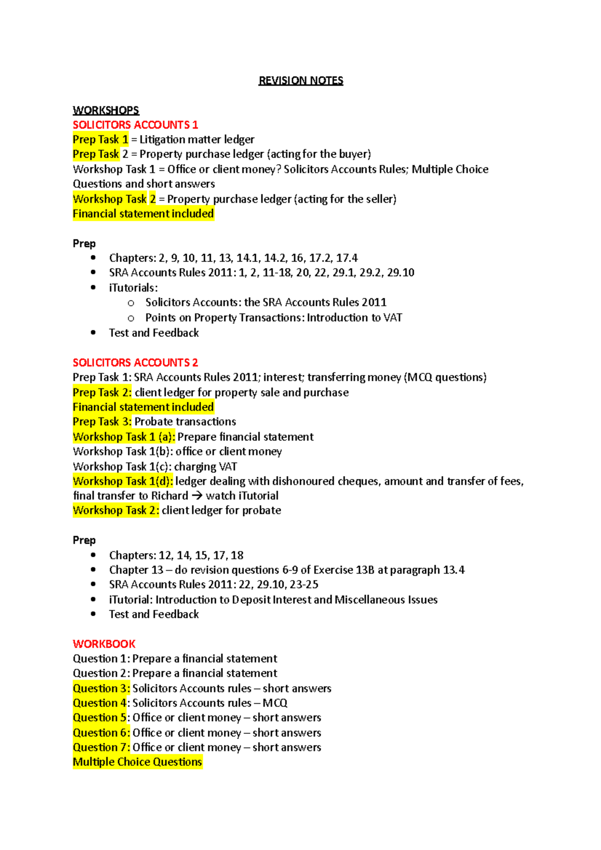 Revision Notes- solicitors accounts - REVISION NOTES WORKSHOPS ...