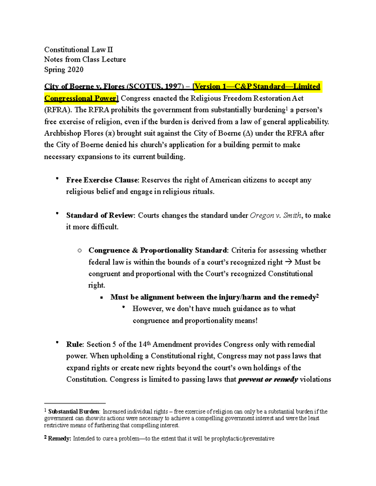 C&P Standard—Limited Congressional Power - Constitutional Law II Notes ...