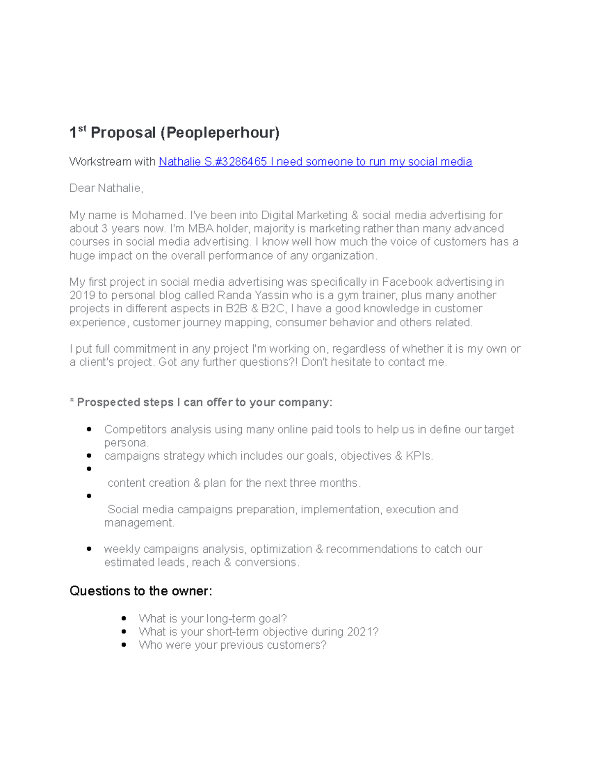 Proposals for digital marketing projects - 1 st Proposal (Peopleperhour ...