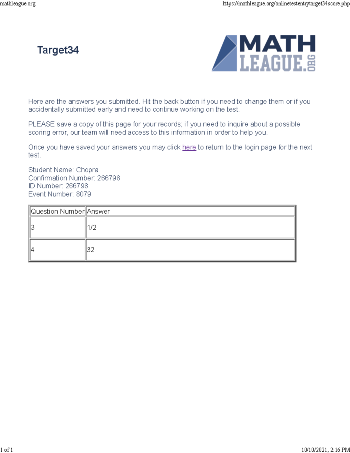 Target 34 - math - Target Here are the answers you submitted. Hit the ...