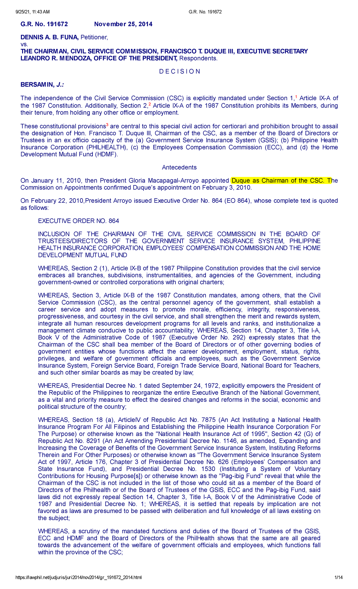 Funa vs Duque III - Orginal case from ESCRA. ESCRA is a paid ...