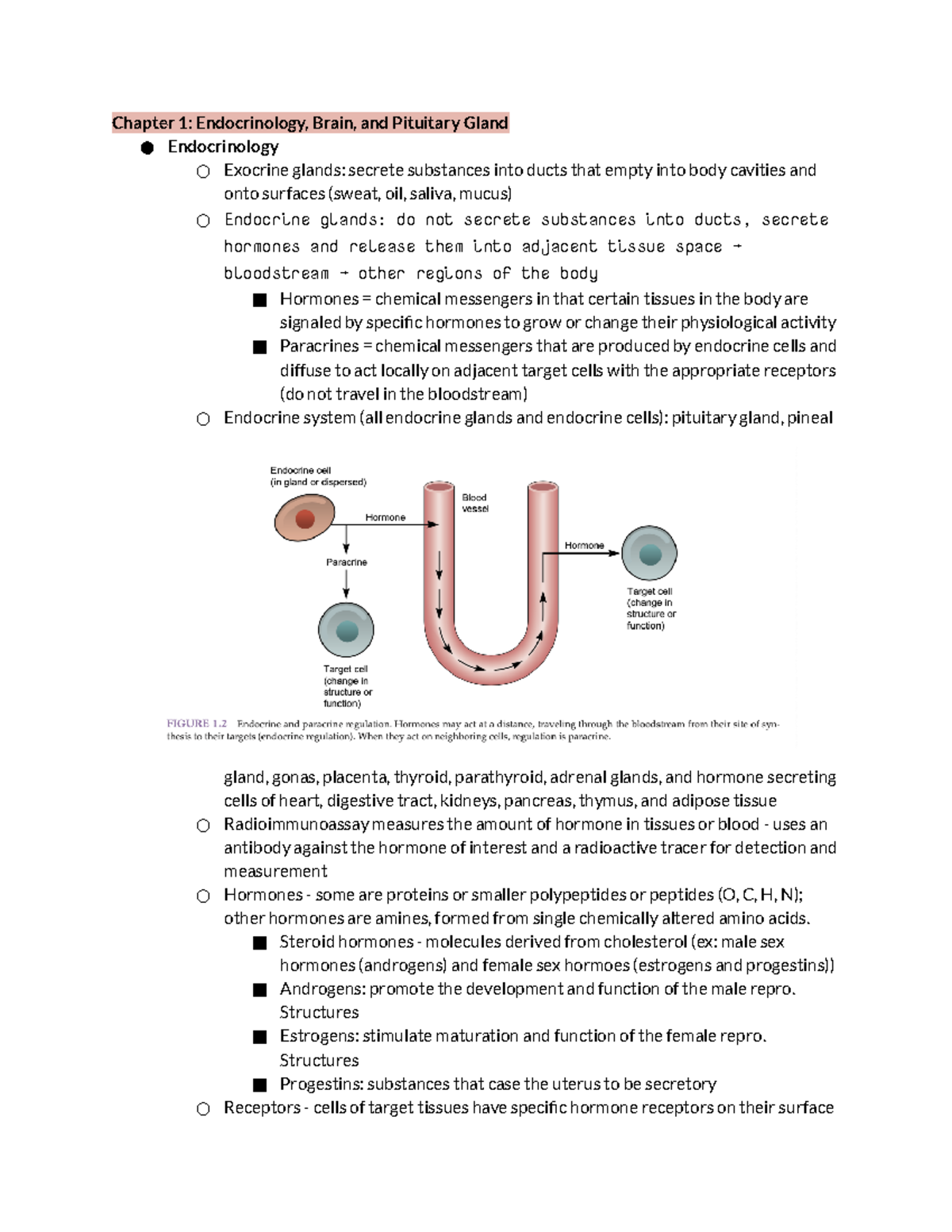 Week 0 Endo, Brain, Pituitary - Chapter 1: Endocrinology, Brain, and ...