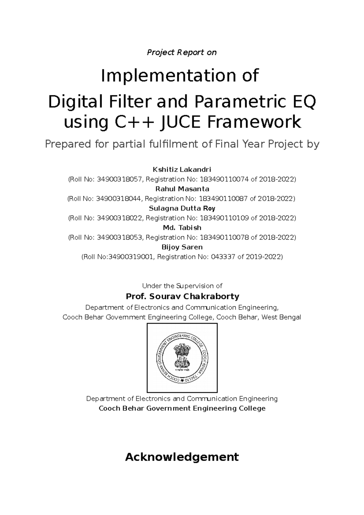 Project Report - Digital Filter & Parametric EQ using JUCE Framework in ...