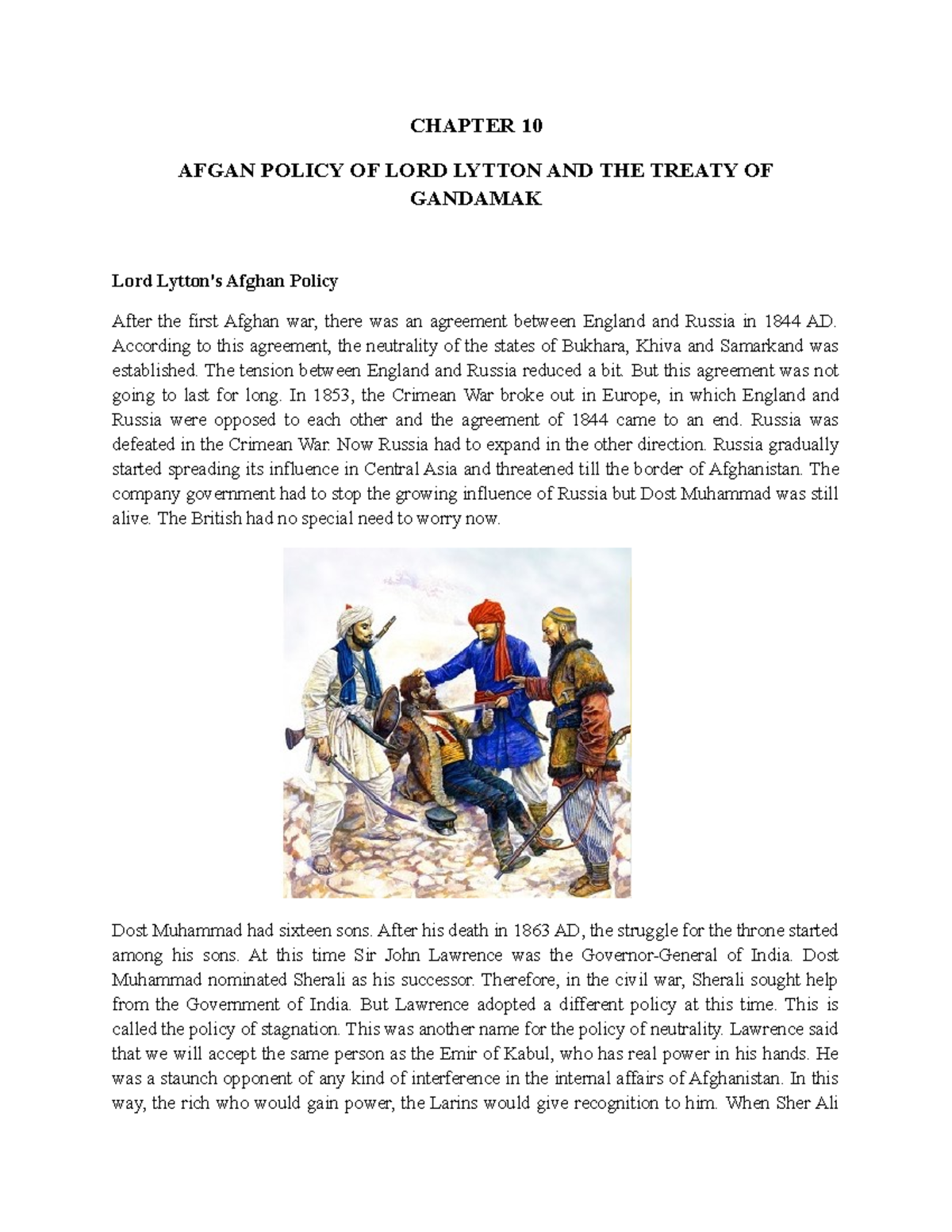 Chapter 10 Afgan Policy OF LORD Lytton AND THE Treaty OF Gandamak - CHAPTER 10 AFGAN POLICY OF ...