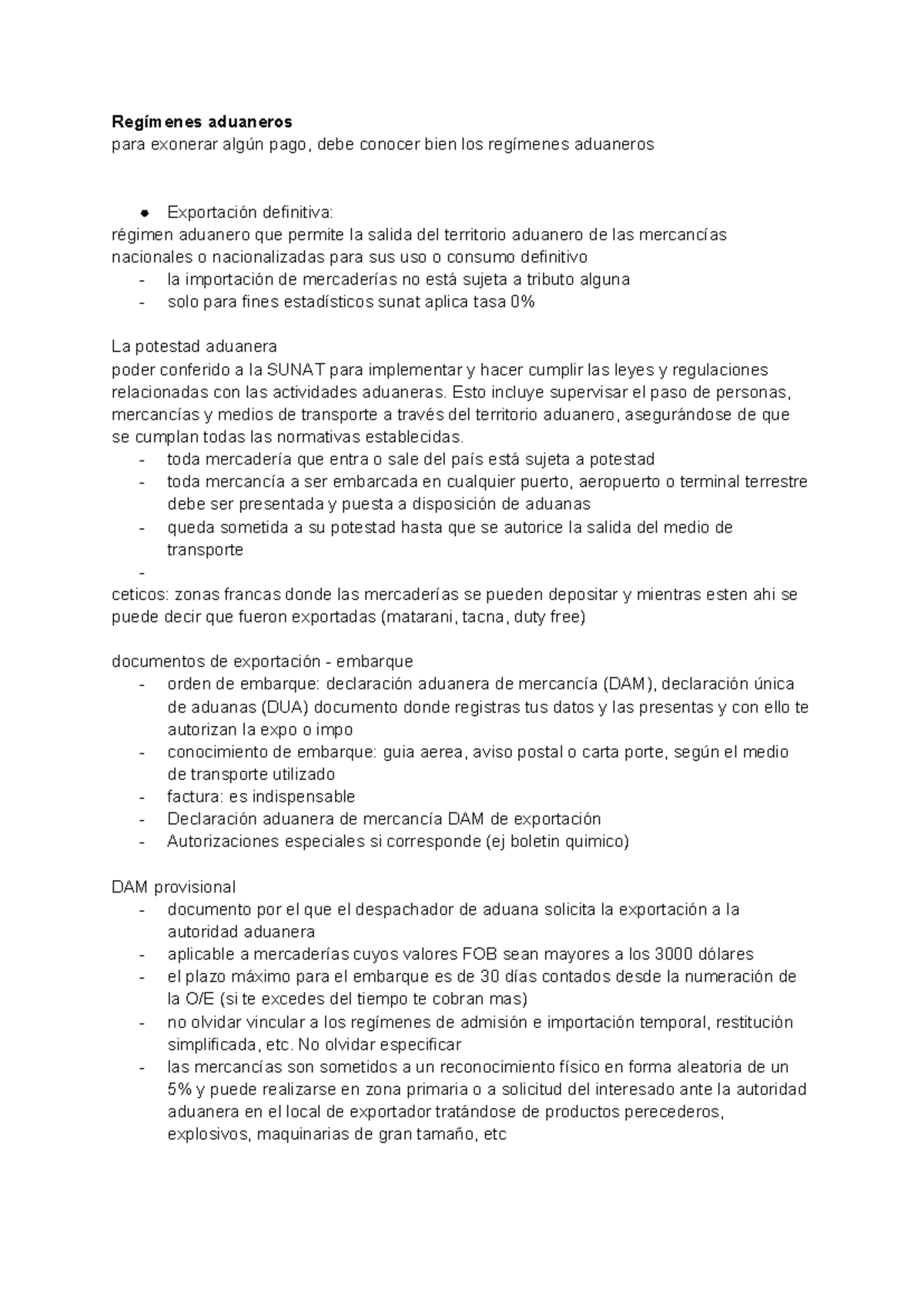 Examen 4 GCI - resumen - Regímenes aduaneros para exonerar algún pago ...