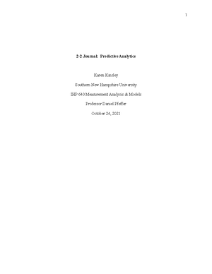 IHP 640 2-2 Journal Predictive Analytics - 2-2 Journal: Predictive ...