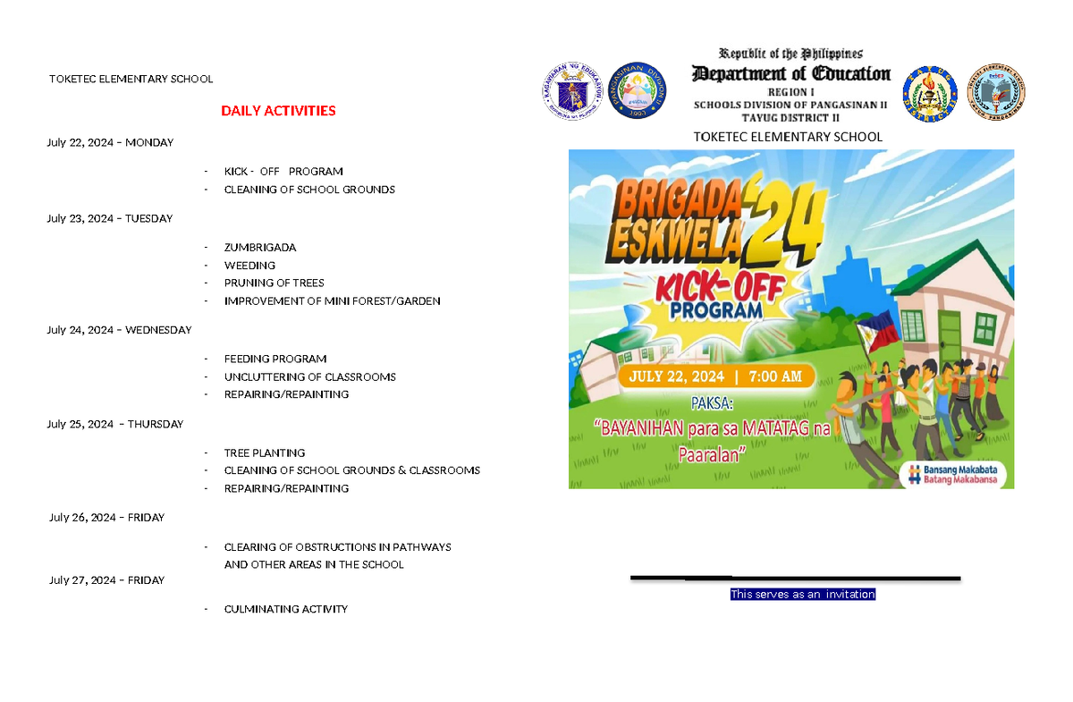 Brigada-Program-1- Toketec-2 - TOKETEC ELEMENTARY SCHOOL DAILY ...