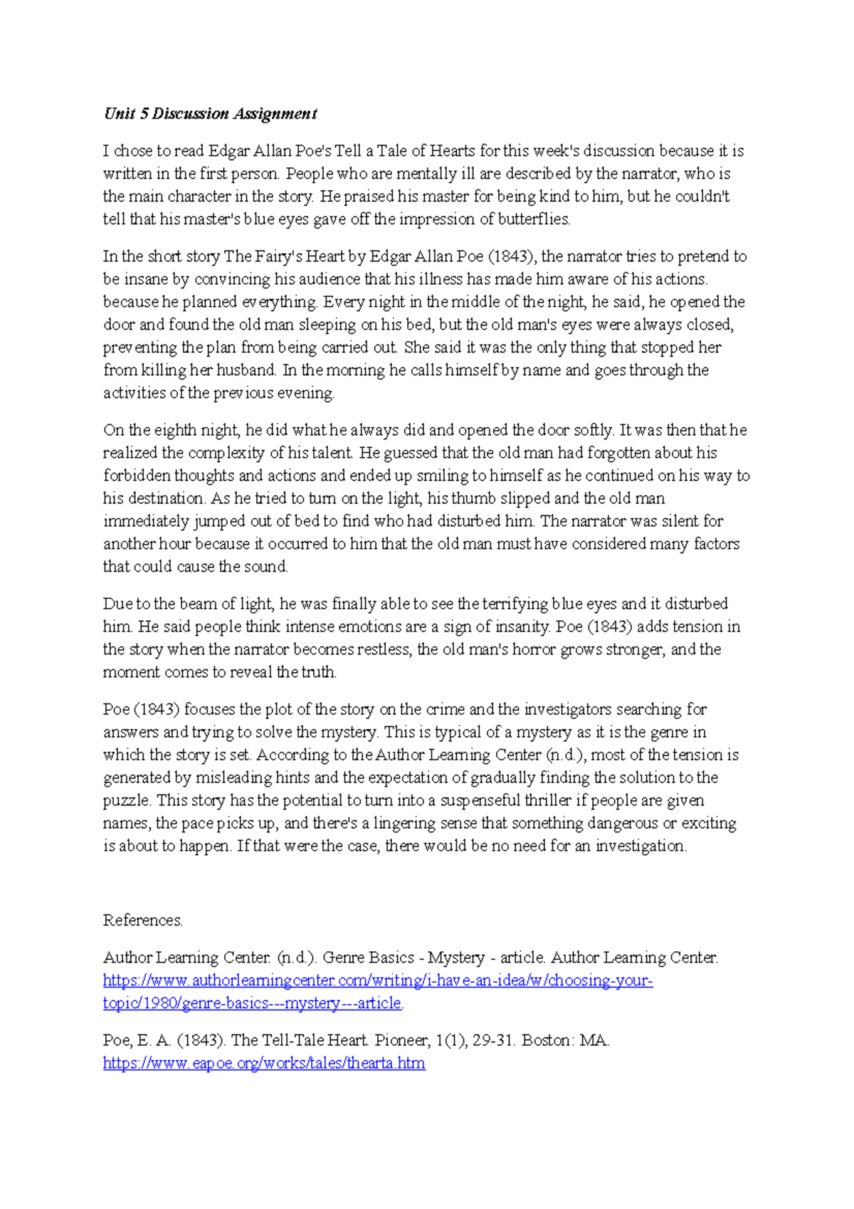 Unit 5 Discussion Assignment English - Unit 5 Discussion Assignment I ...