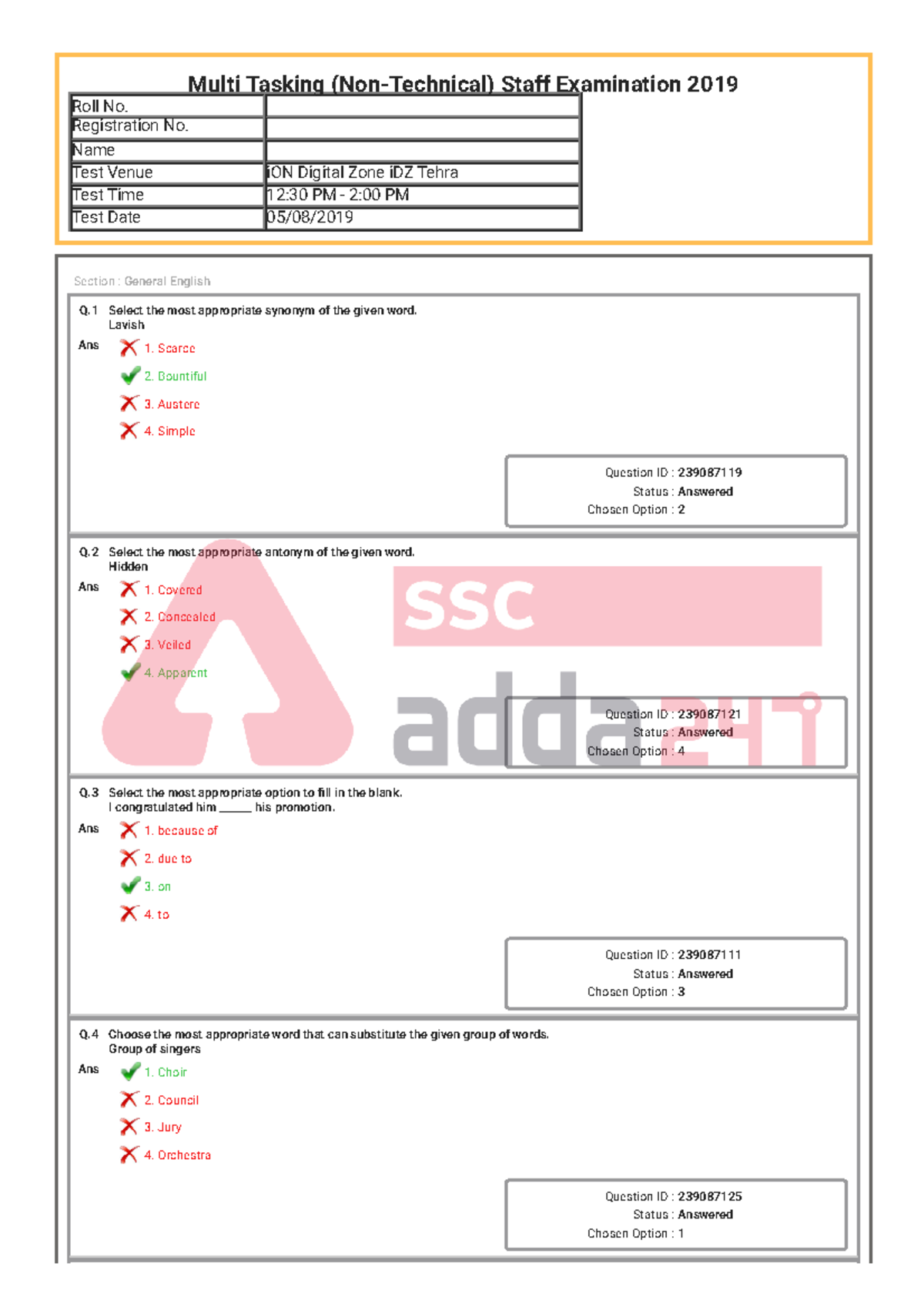 5s2 - Staff Selection Commission Answer key 2019 - Q Select the most ...