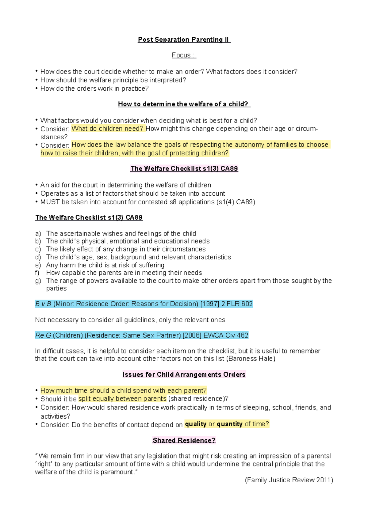 Post-Separation Parenting II - ” (Family Justice Review 2011) Practical ...