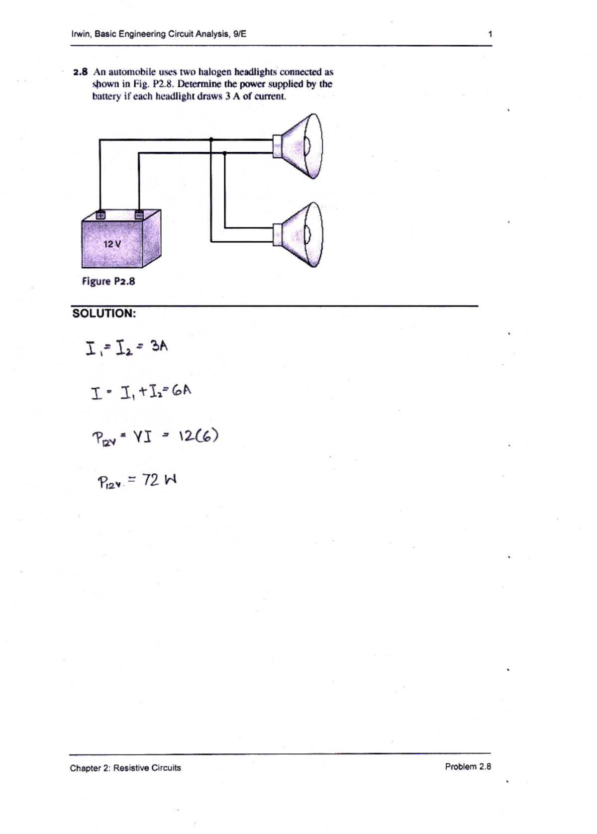 chapter 2 problem 8 solution - circuit analysis 2 - Irwin, Basic Engineering Circuit Analysis, 1 ...