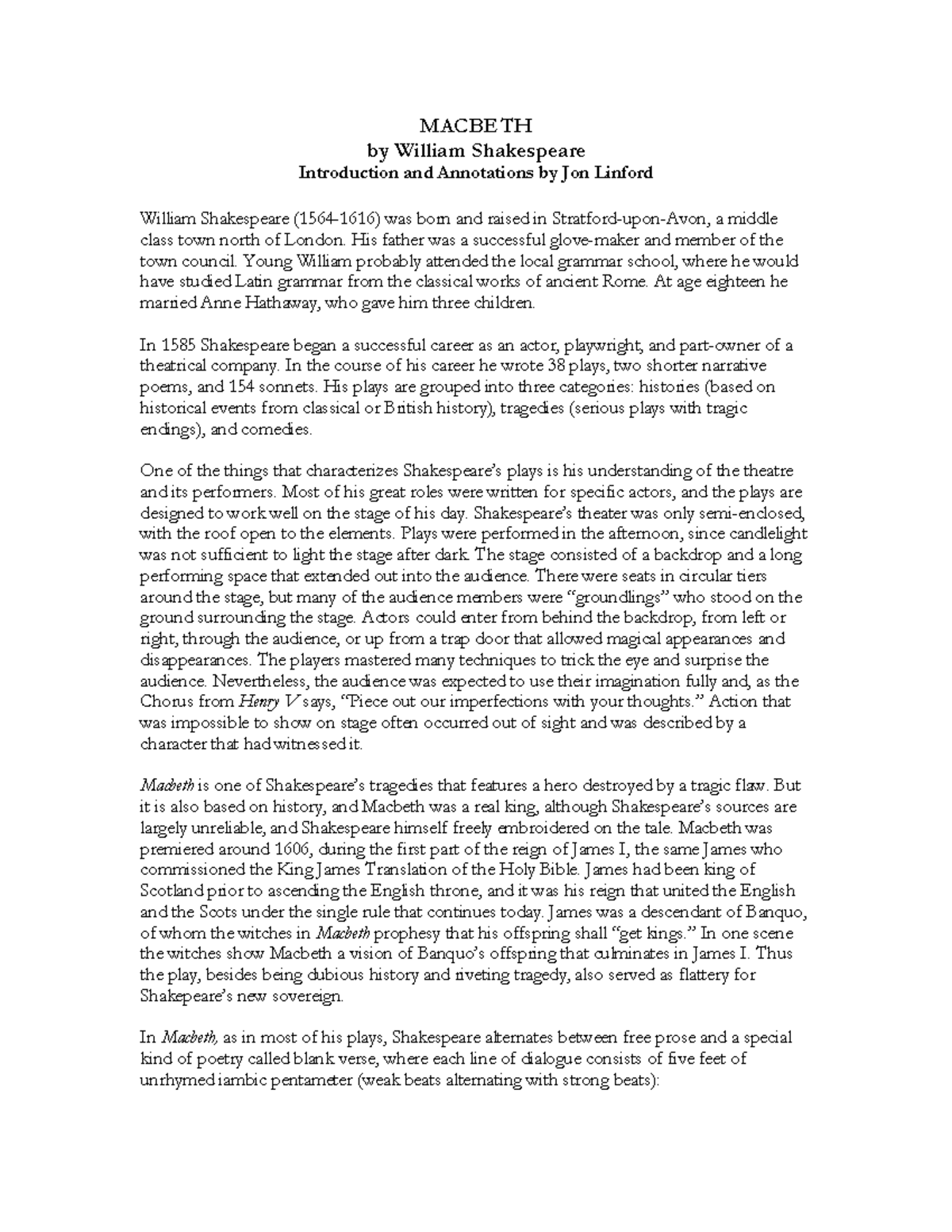 Hum110 document macbeth - MACBETH by William Shakespeare Introduction ...