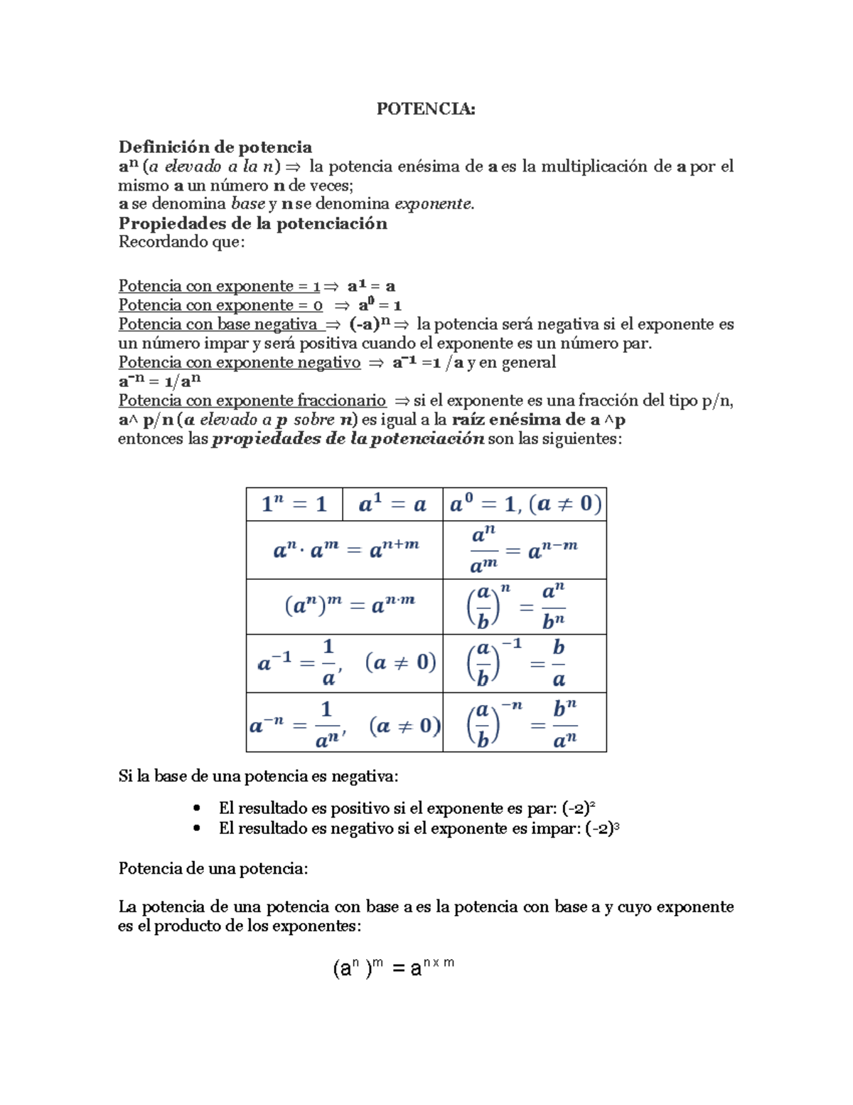 Potencia - guia fisica - POTENCIA: Definición de potencia aⁿ (a elevado ...