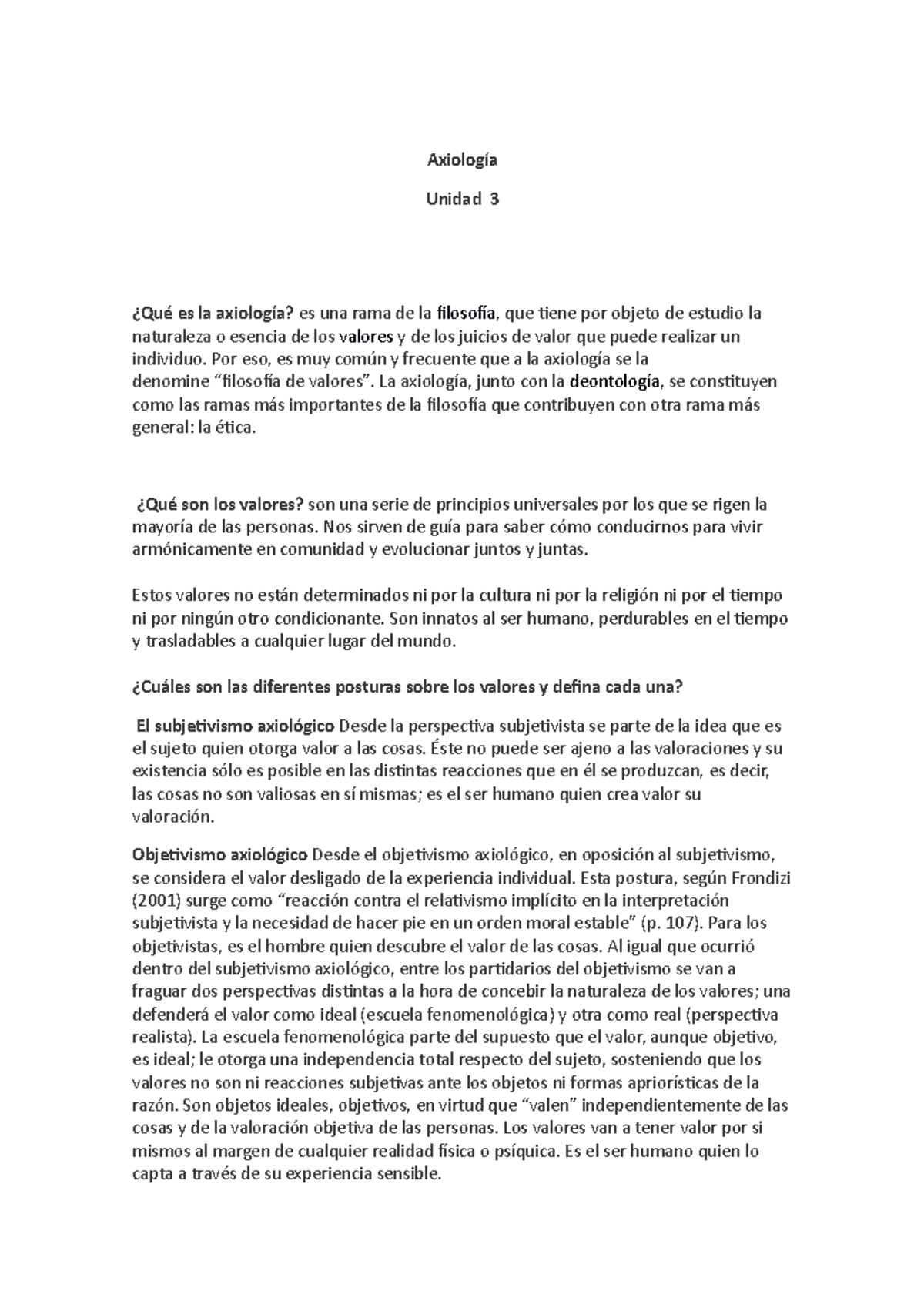 Axiología - axiologia - Axiología Unidad 3 ¿Qué es la axiología? es una ...