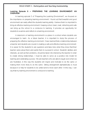 Field Study 2 Reflection - Participation and Teaching Assistantship, or ...