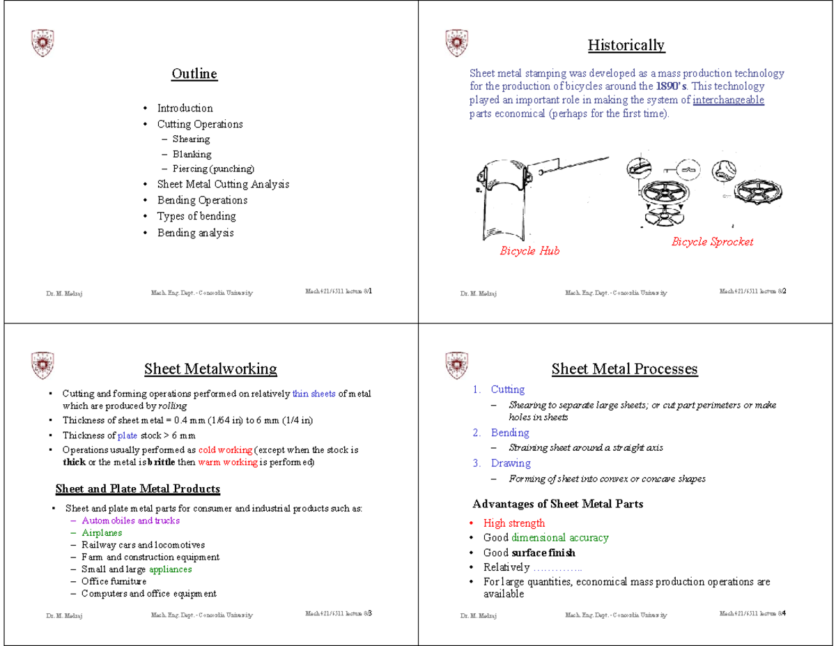 Lecture 8 sheet metal working MECH 421 - Dr. M. Medraj Mech. Eng. Dept ...