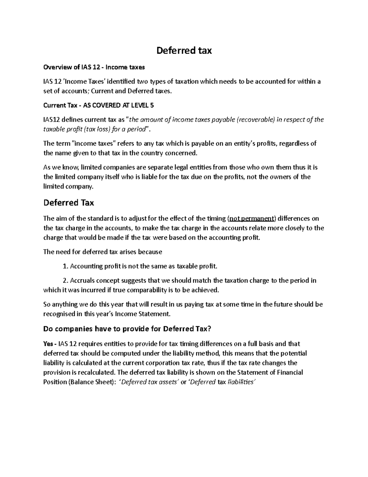 Deffered Tax - Lecture notes 5-10 - Deferred tax Overview of IAS 12 ...
