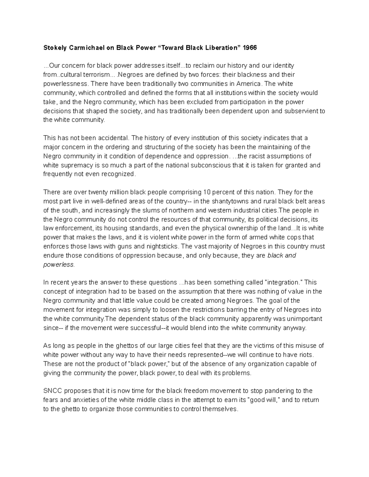 Copy of Stokely Carmichael on Black Power “Toward Black Liberation ...