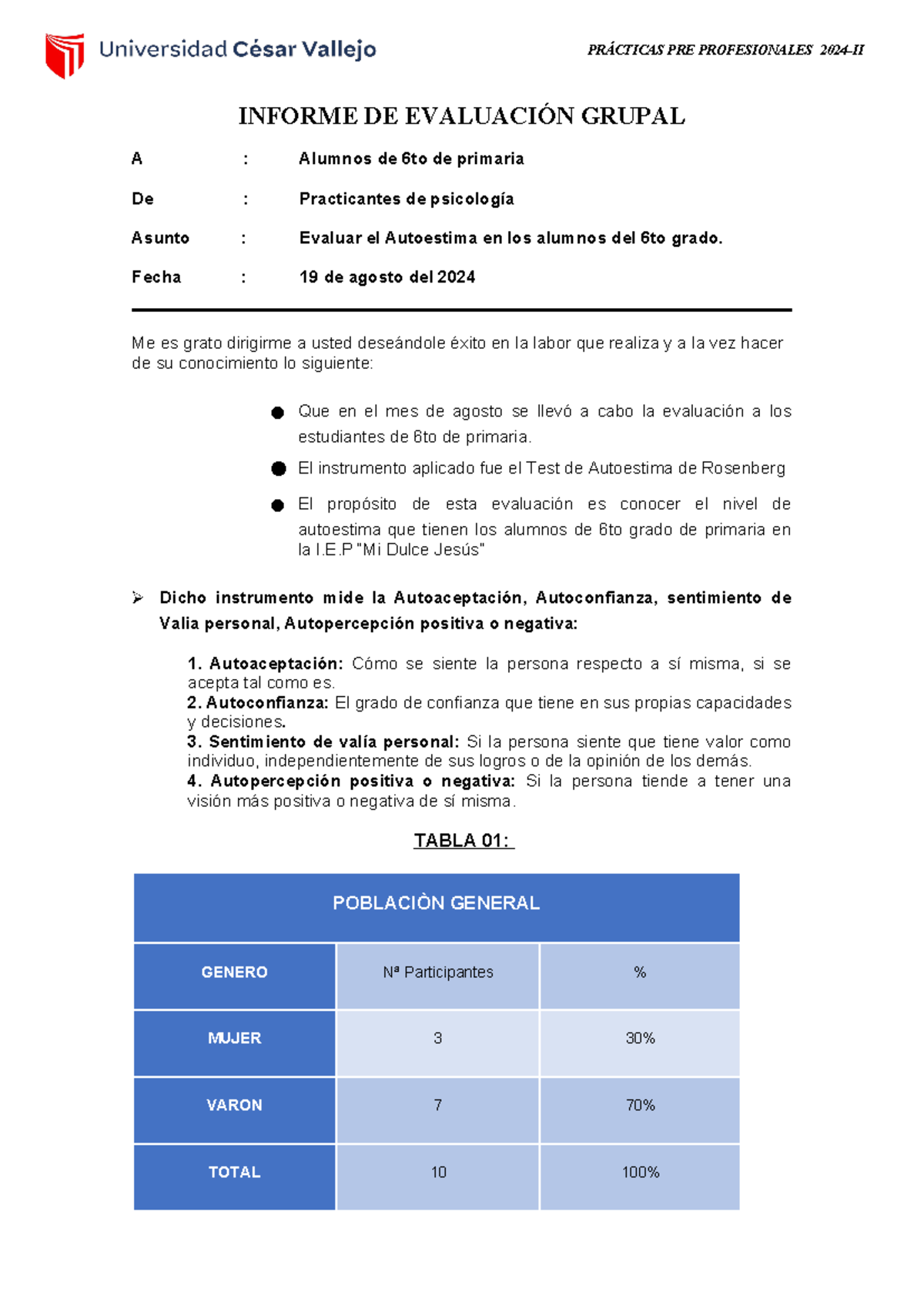 Informe DE Evaluación Grupal thali - INFORME DE EVALUACIÓN GRUPAL A ...