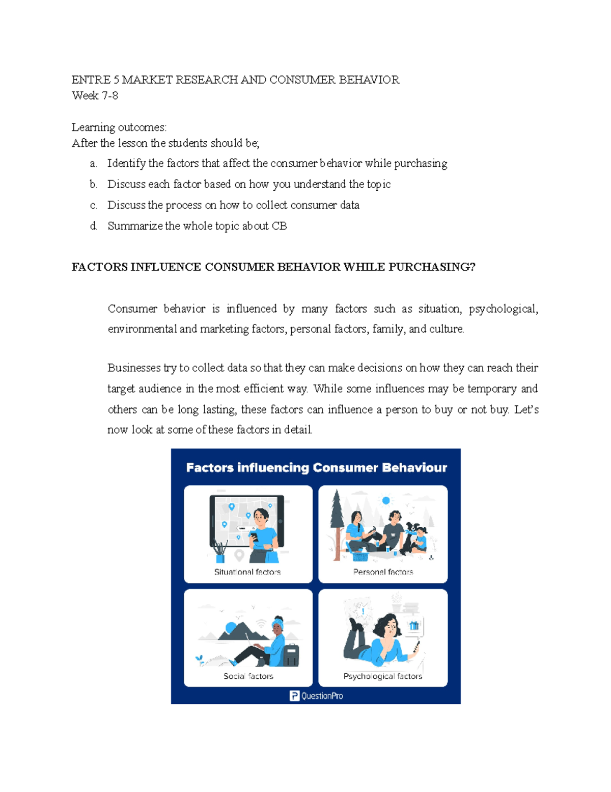 Entre 5 Market Research AND Consumer Behavior WEEK 8-9 - ENTRE 5 MARKET ...