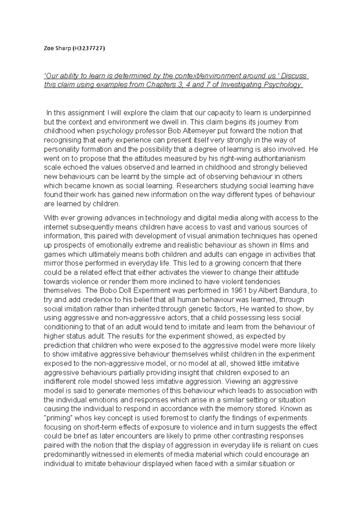 EMA SEPT 22 - end of module assignment de100 - Zoe Sharp (H3237727 ...