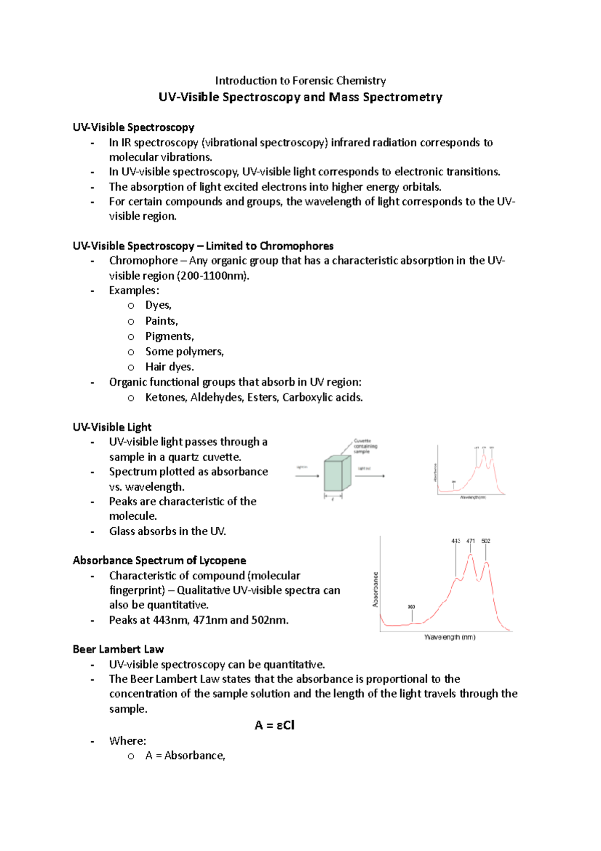 UV Spec and Mass Spec - Lecture notes 6 - Introduction to Forensic ...