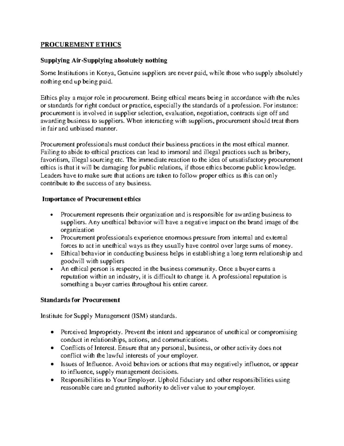 Procurement Ethics - PROCUREMENT ETHICS Supplying Air-Supplying ...