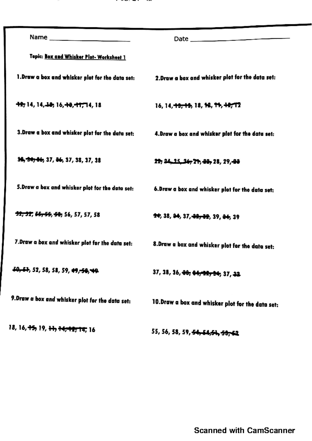 Algebra 1P Box and Whisker plot worksheet 1 5-8-19 - MATH 90 - Scanned ...