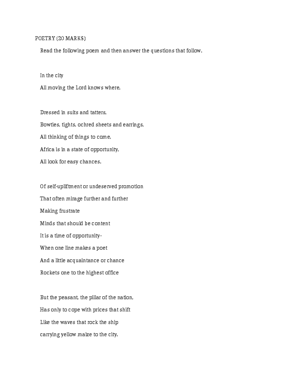 Poetry and ORAL Poetry - Literature notes - POETRY (20 MARKS) Read the ...