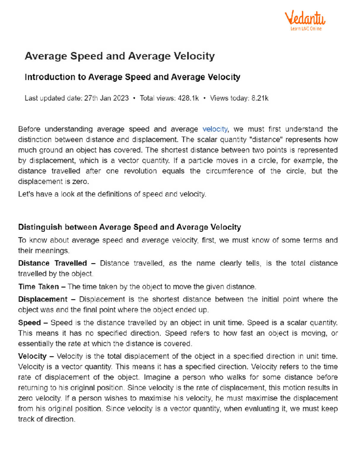 Average Speed and Average Velocity - B.tech CSE - Studocu