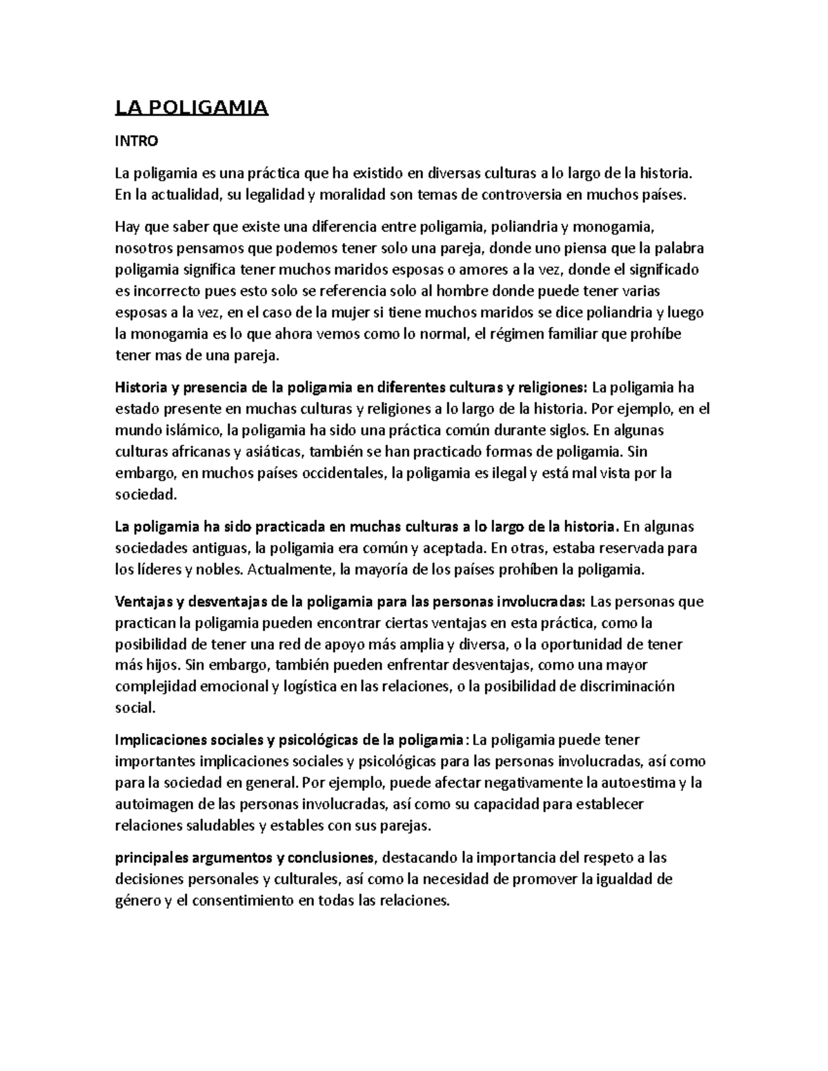 LA Poligamia - LA POLIGAMIA INTRO La poligamia es una práctica que ha ...