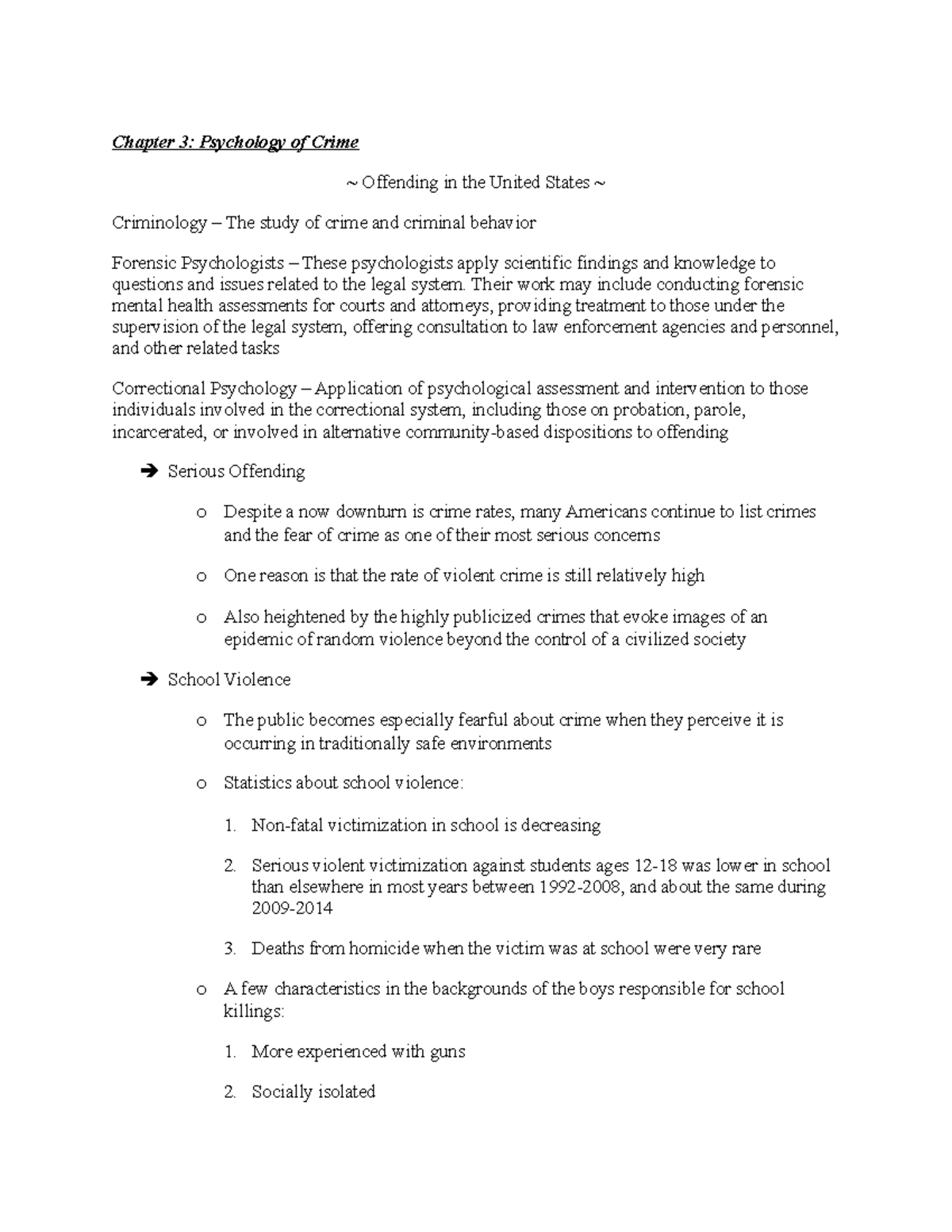 Chapter 3 Book Notes - Chapter 3: Psychology of Crime ~ Offending in ...