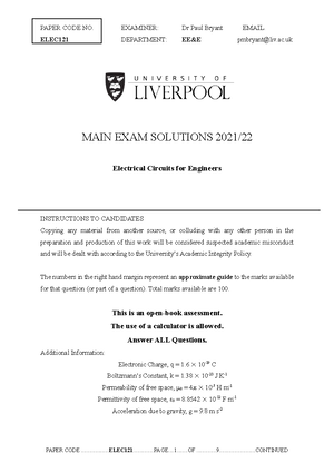 Electrical Circuits for Engineers Exam - Studocu