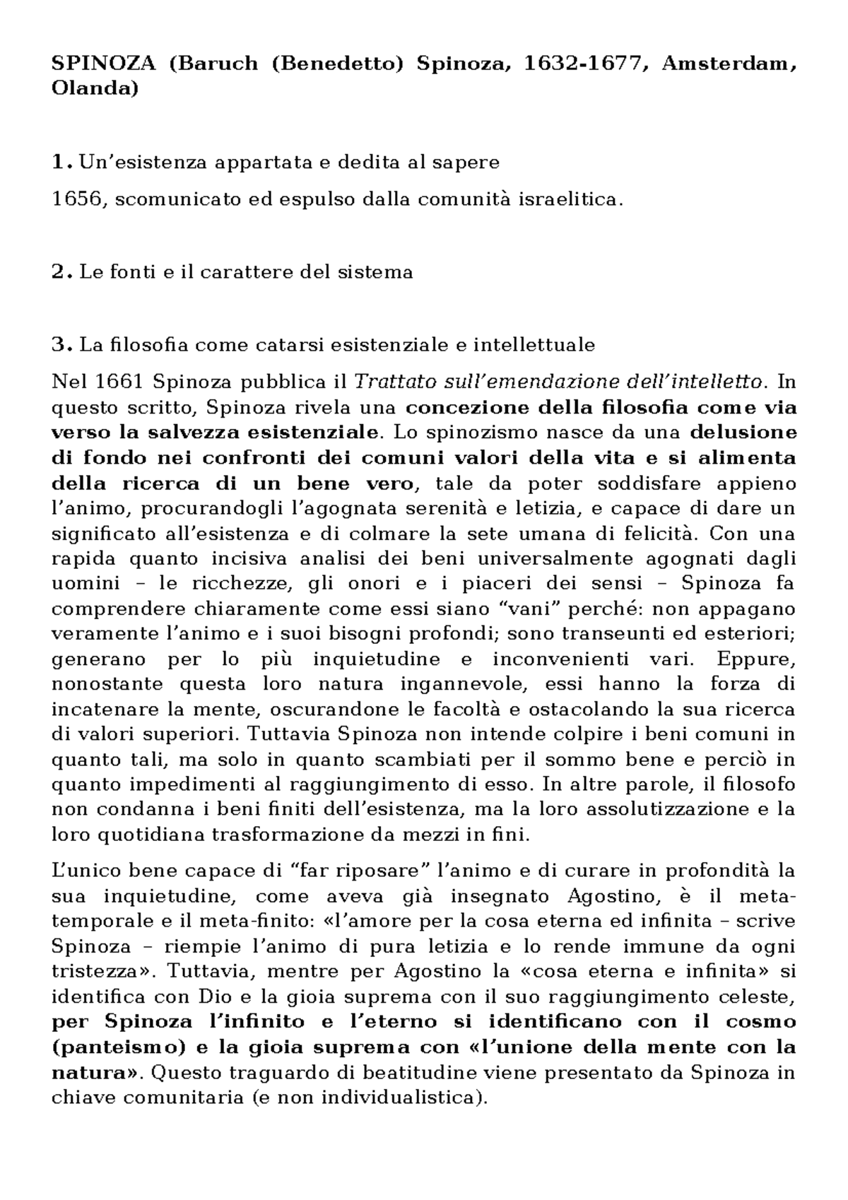 Spinoza (da Abbagnano-Fornero. Storia della filosofia) - SPINOZA ...