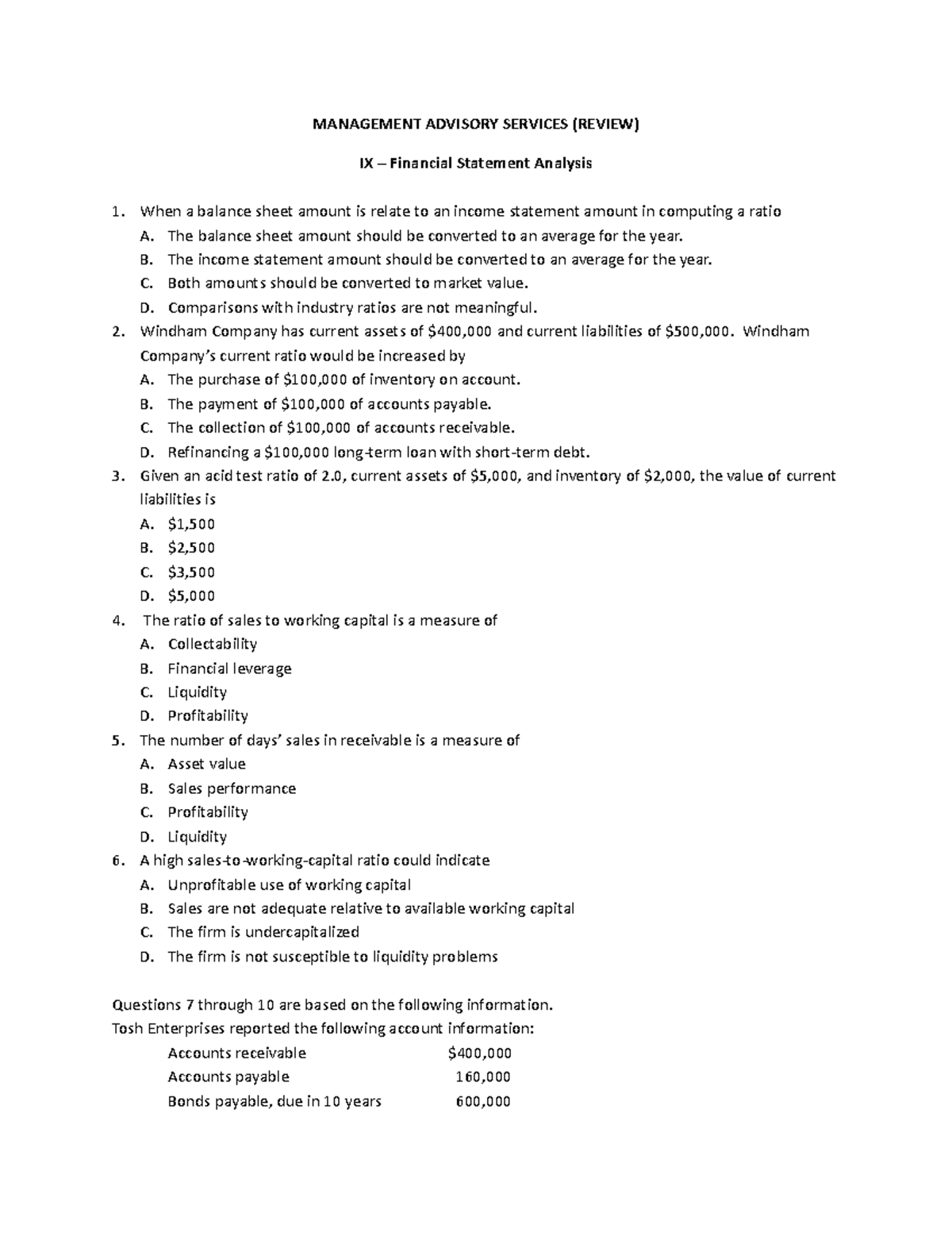 Activity#9 FS Analysis - MANAGEMENT ADVISORY SERVICES (REVIEW) IX ...