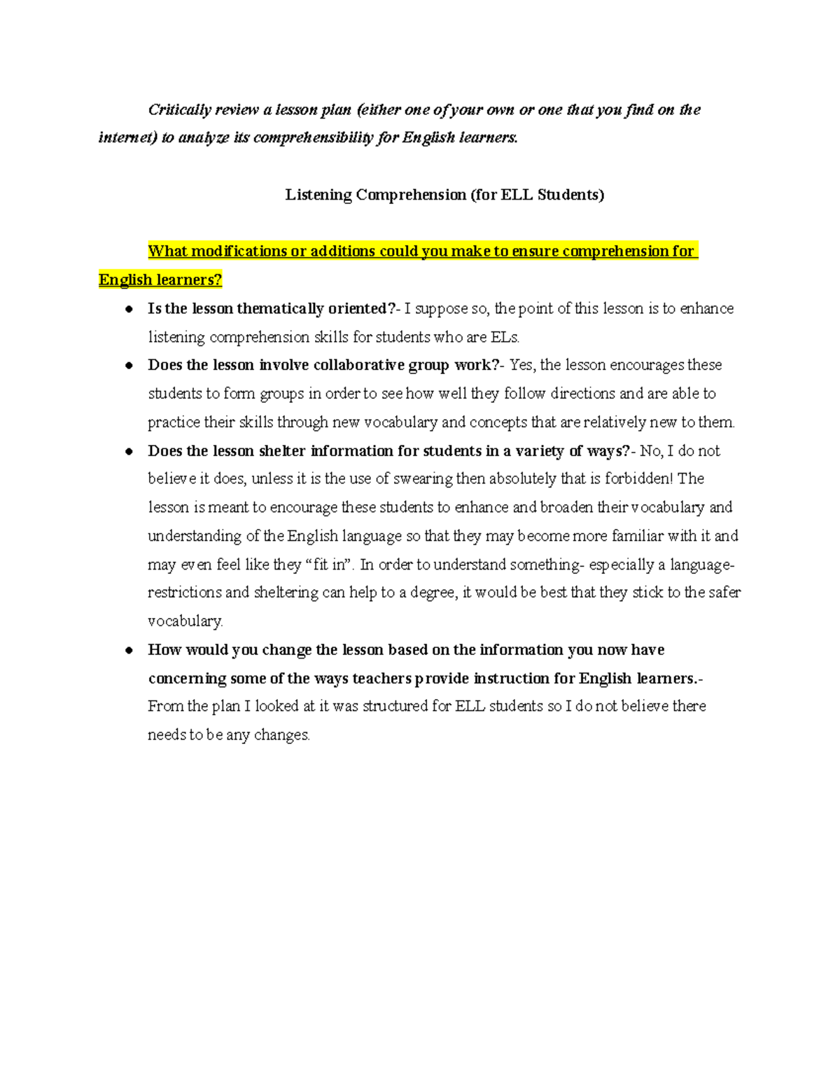 Chapter 3 Activity - Critically review a lesson plan (either one of ...