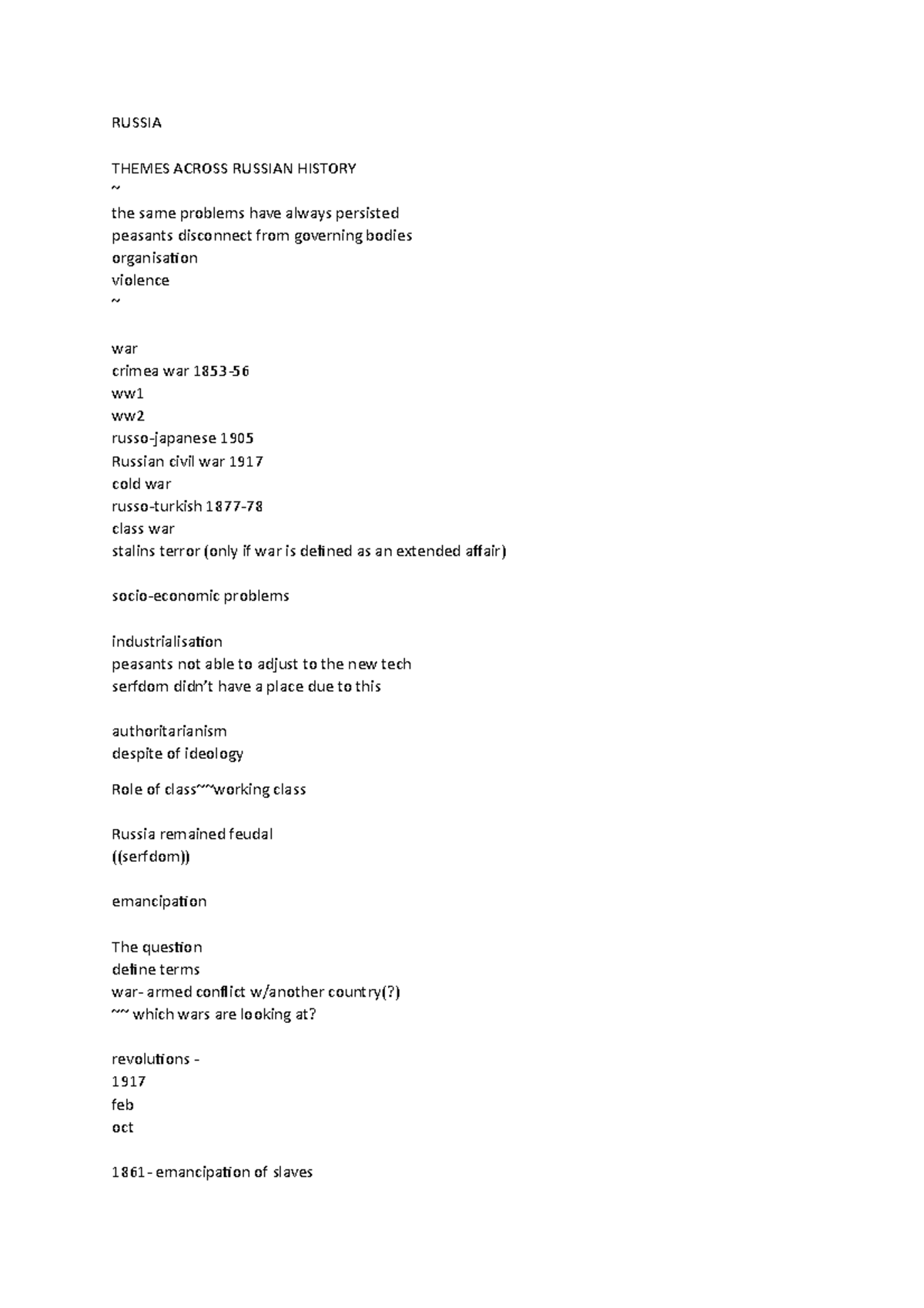 Russia - Lecture notes - RUSSIA THEMES ACROSS RUSSIAN HISTORY~ the same ...