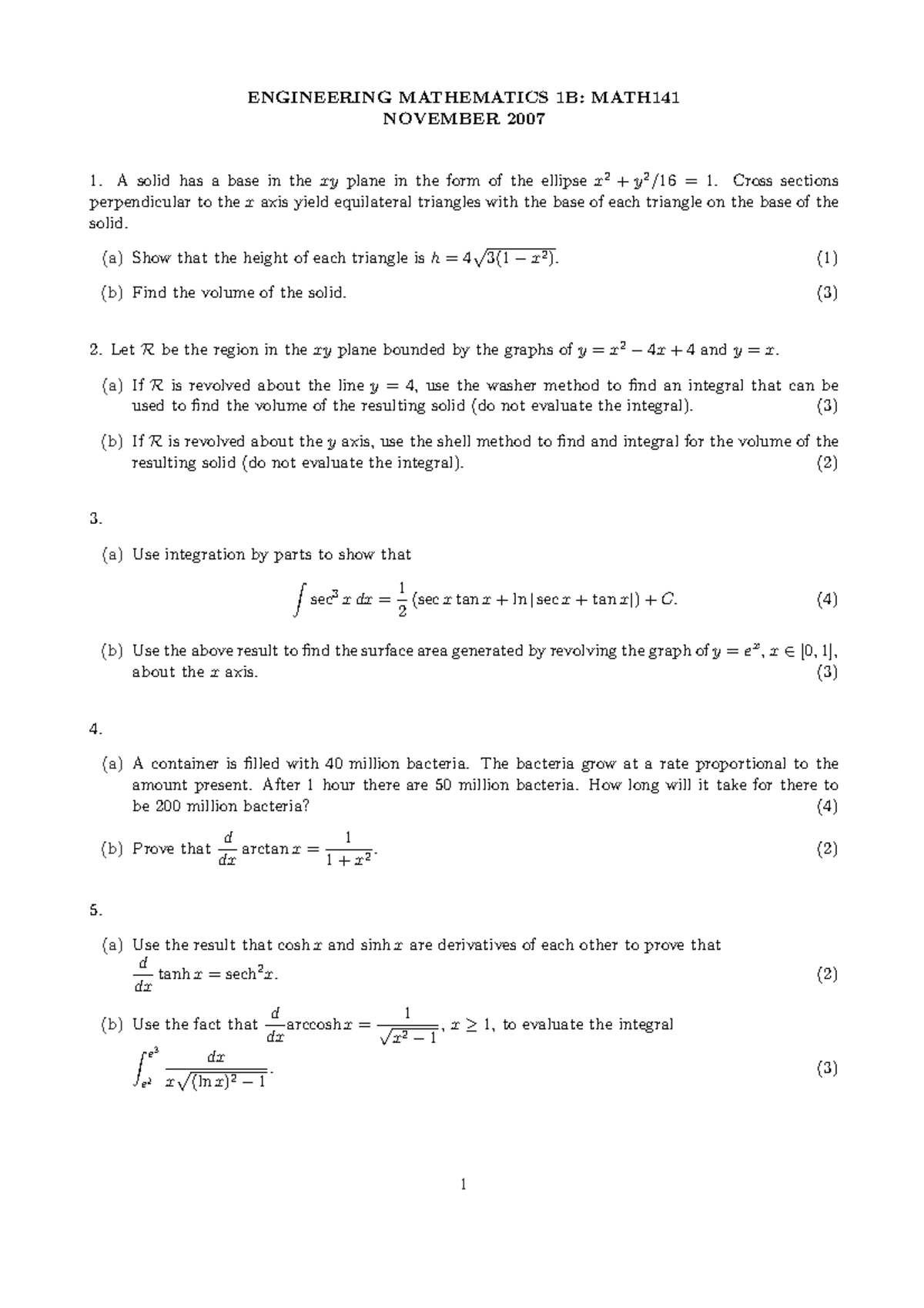 November 2007 - exam - ENGINEERING MATHEMATICS 1B: MATH NOVEMBER 2007 A ...