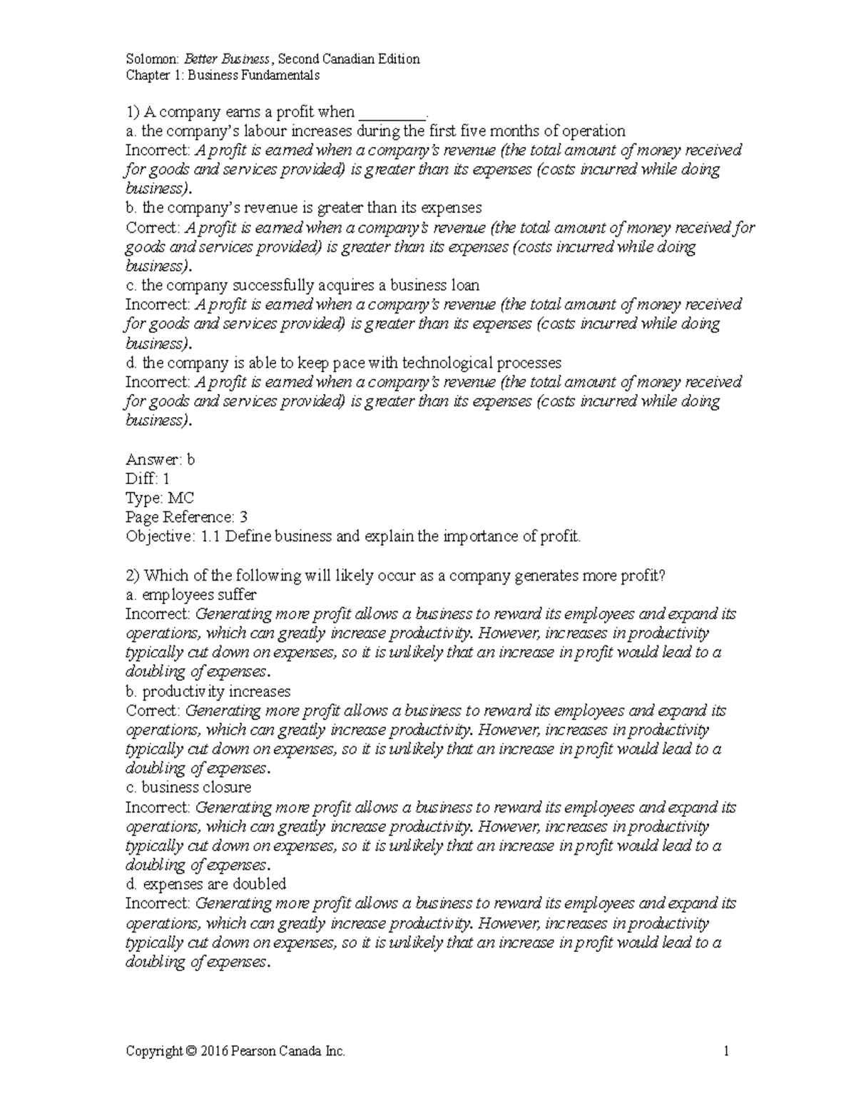 Better Business - Chapter 1 - Practice Questions - Chapter 1: Business ...