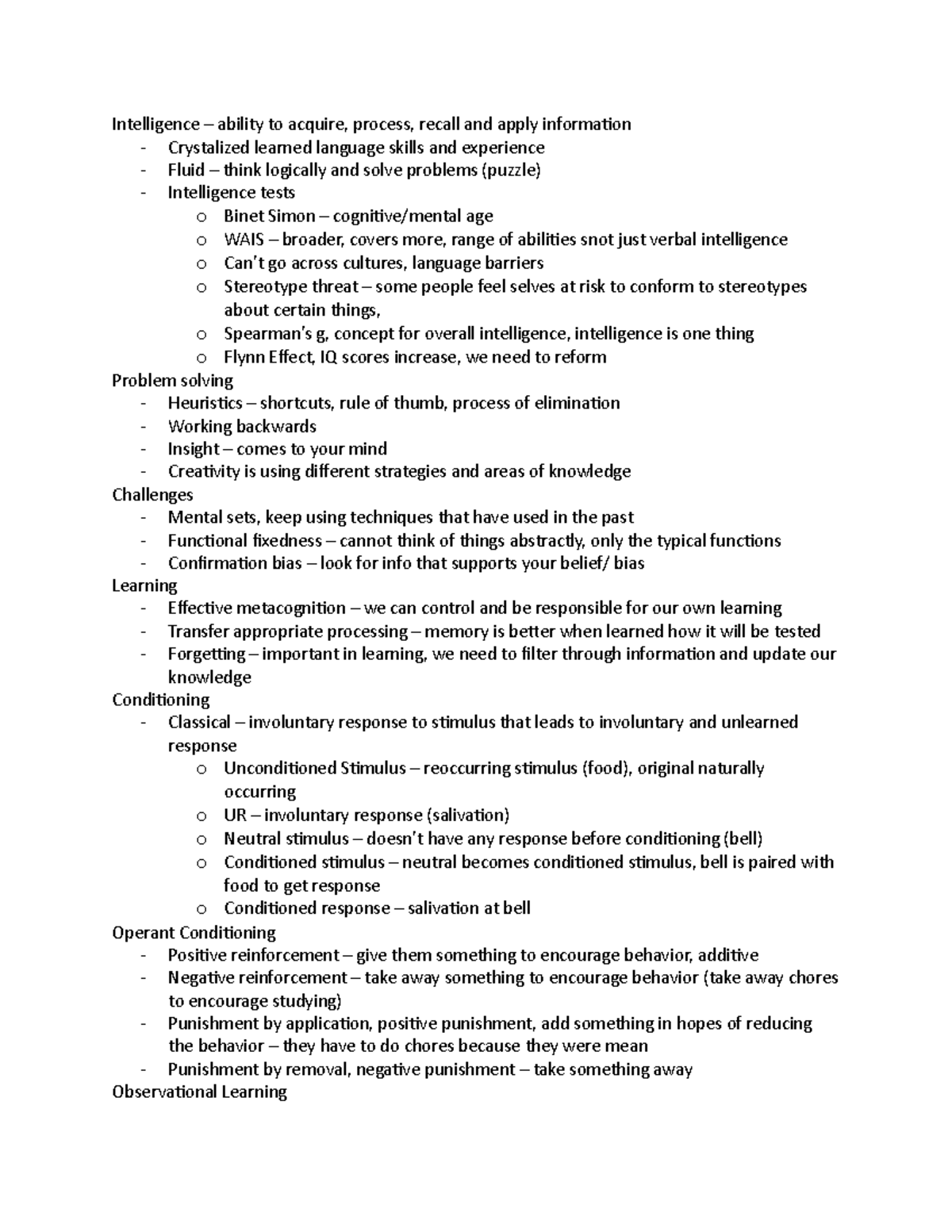 Test 3 Study Guide - Intelligence – ability to acquire, process, recall ...