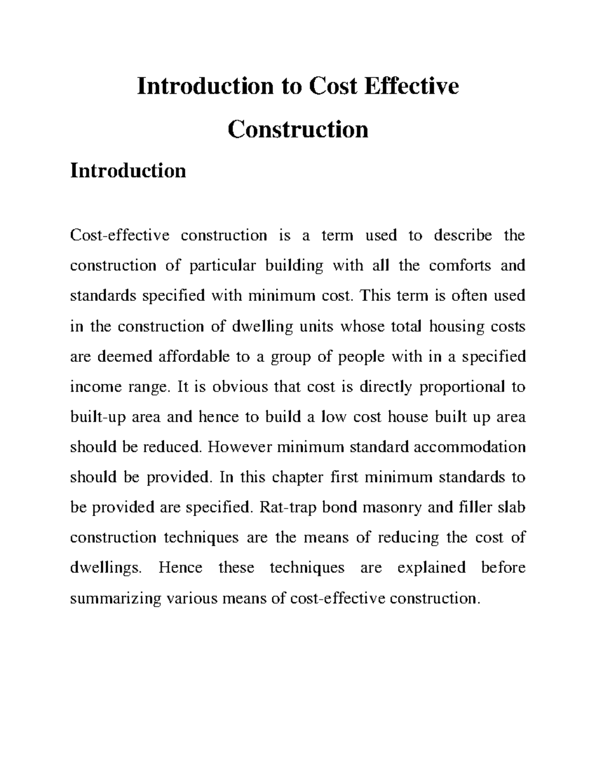 Introduction to Cost Effective Construction - Introduction to Cost ...